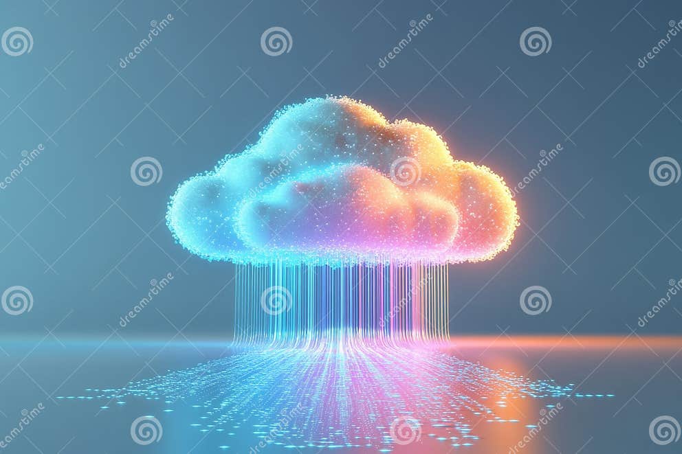 Glowing Multicolored Digital Cloud Raining Data Streams Symbolizing ...