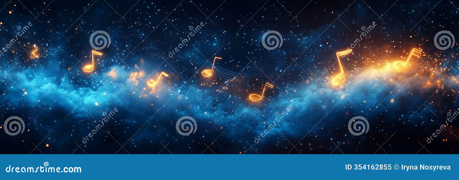 Glowing Music Notes Floating in Starry Nebula Clouds. Generated by AI ...