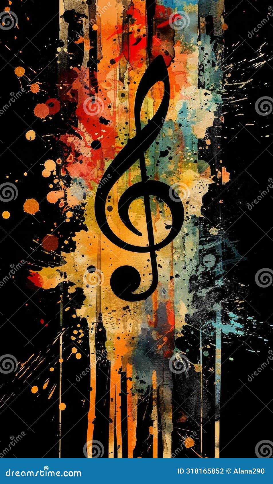 Glowing Music Notes, Painted on Grunge Paint Splashes Stock ...