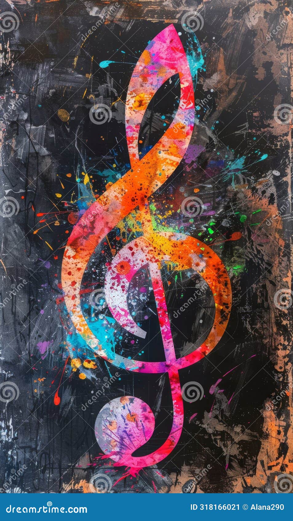 Glowing Music Notes, Painted on Grunge Paint Splashes Stock ...