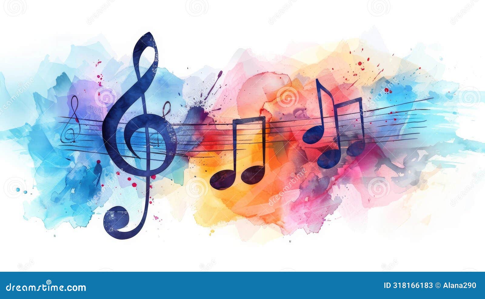 Glowing Music Notes, Painted on Grunge Paint Splashes Stock ...