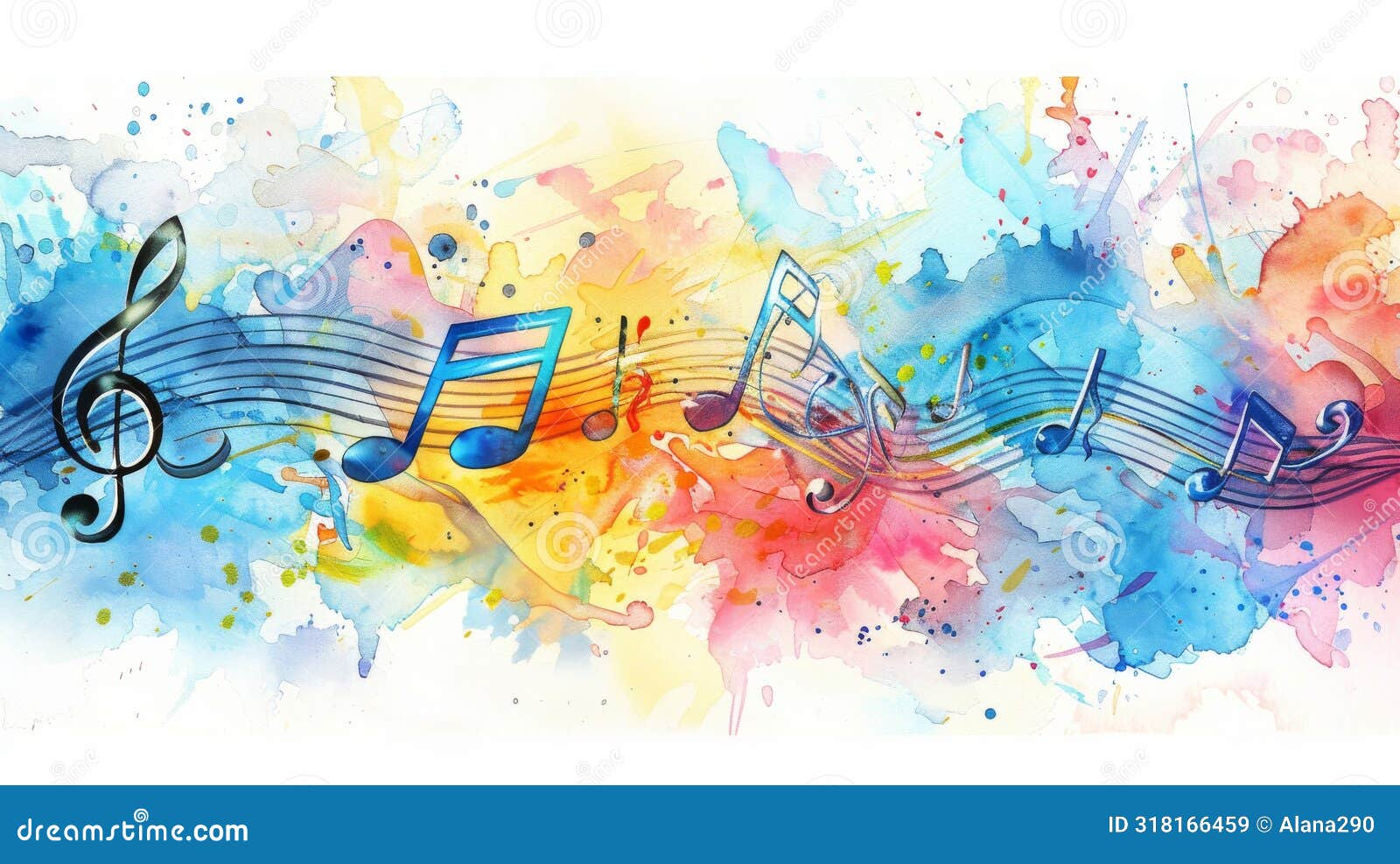 Glowing Music Notes, Painted on Grunge Paint Splashes Stock ...