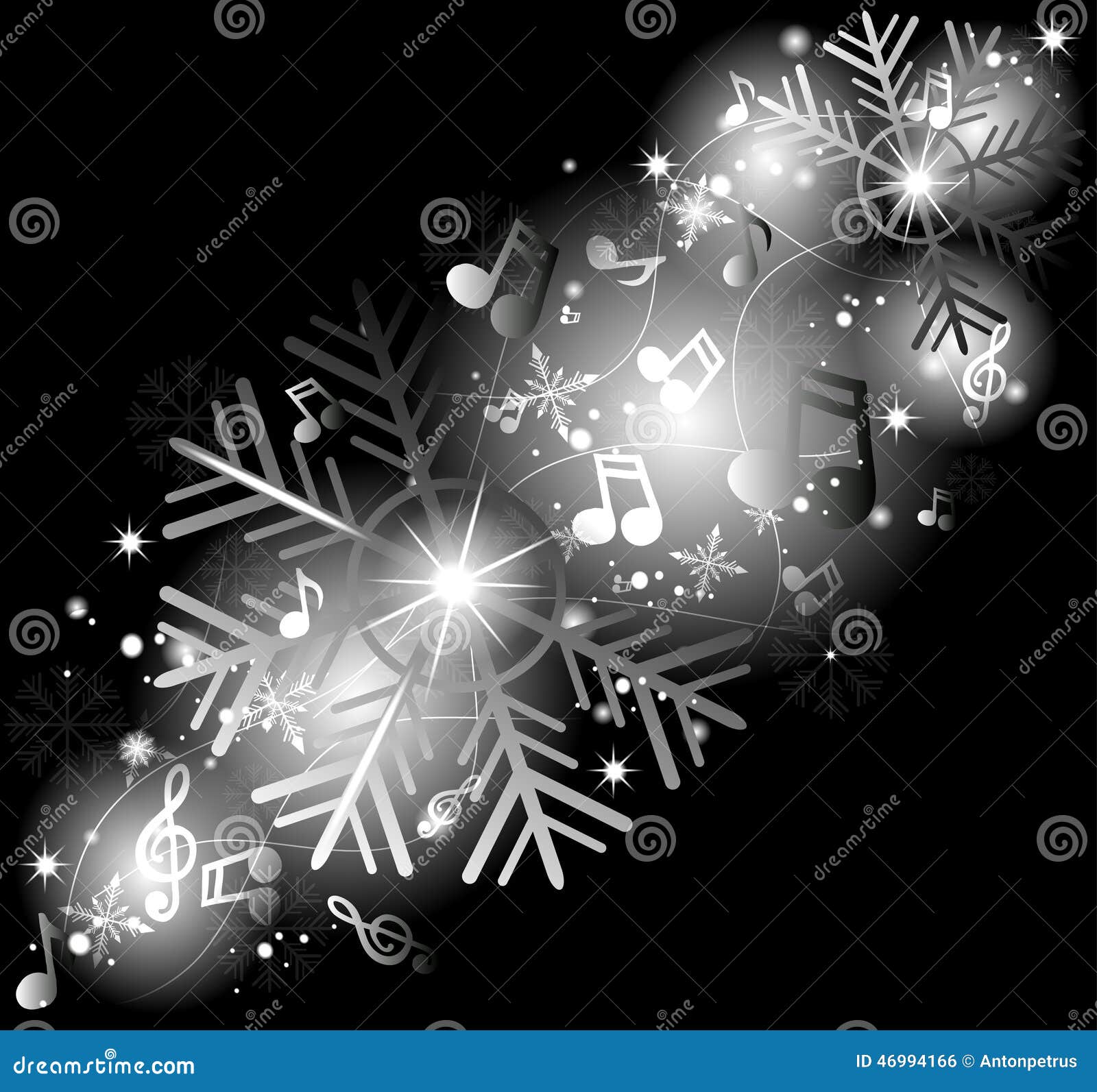 Glowing Music Notes with Winter Snowflakes Stock Vector - Illustration ...