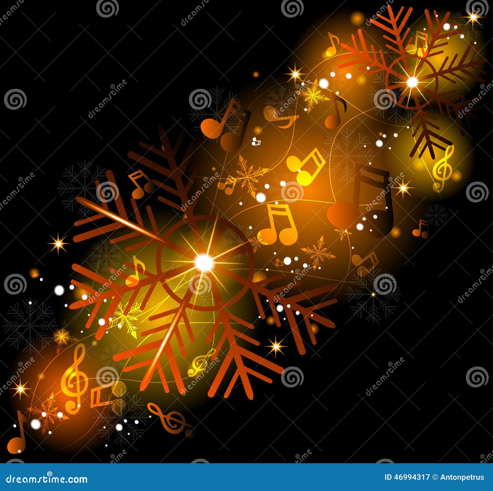 Glowing Music Notes with Winter Snowflakes Stock Vector - Illustration ...