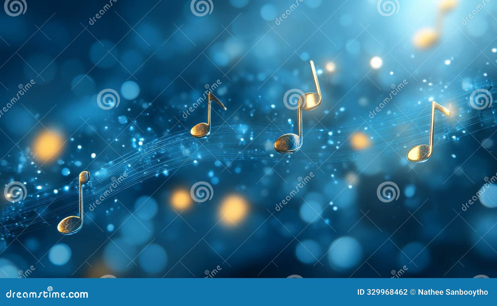 Glowing Musical Notes on Abstract Blue Background Stock Illustration ...