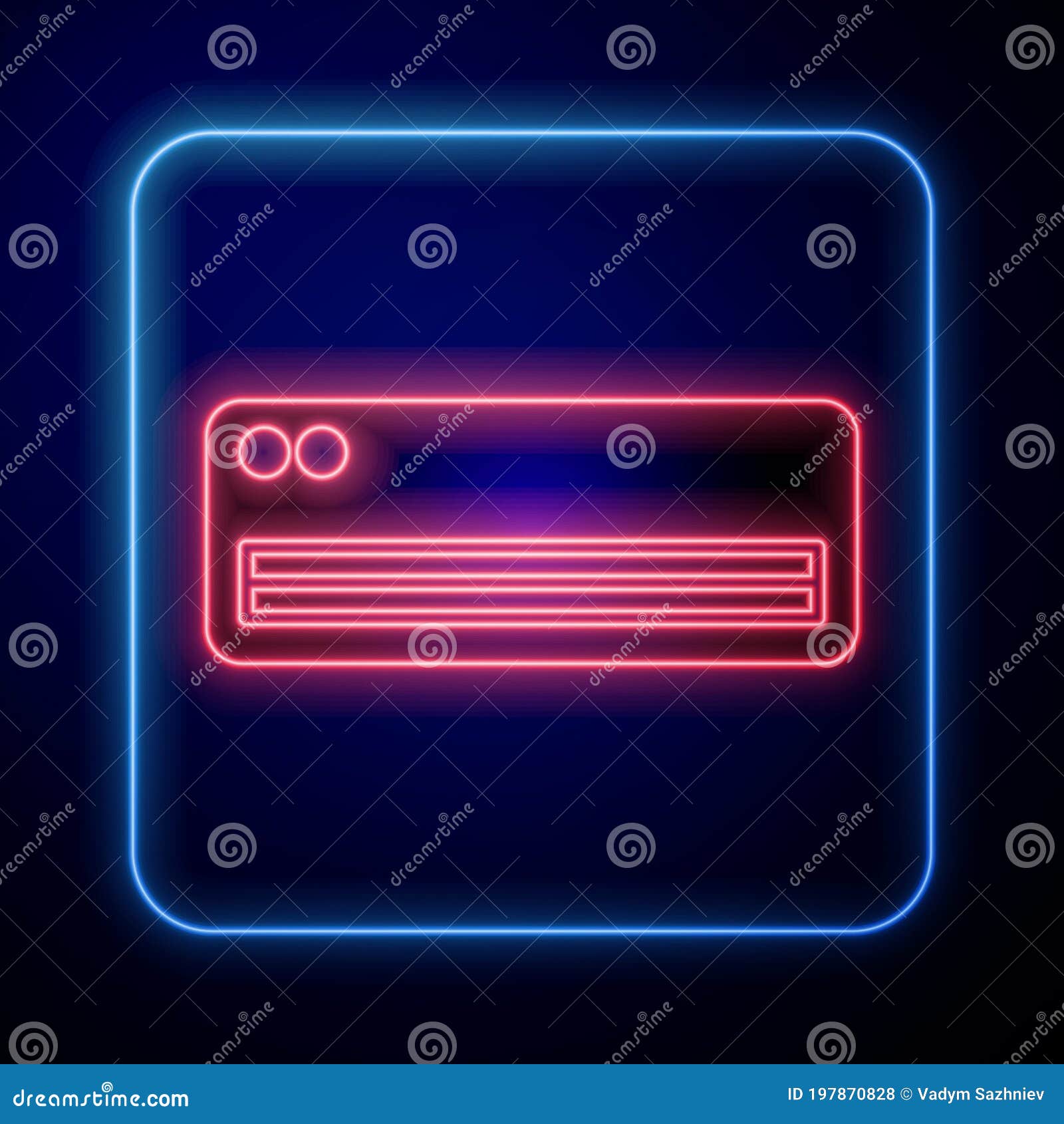 Glowing Neon Air Conditioner Icon Isolated on Blue Background. Split ...
