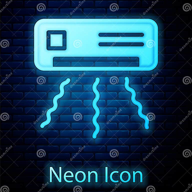 Glowing Neon Air Conditioner Icon Isolated on Brick Wall Background ...
