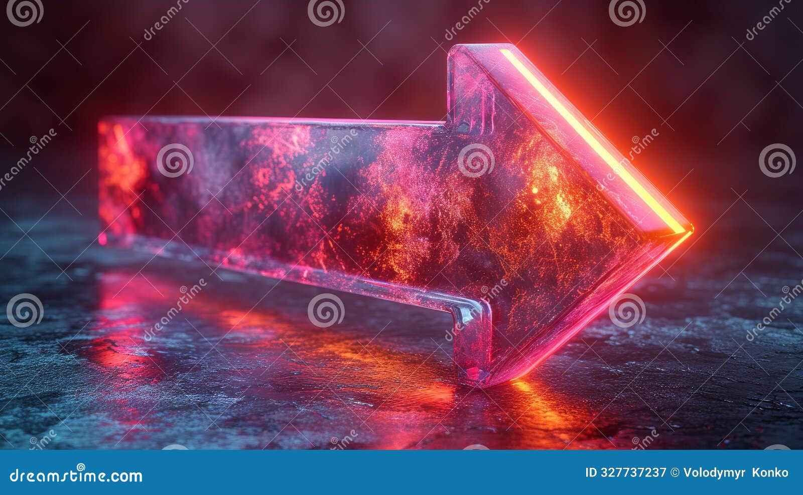 Glowing Neon Arrow on Reflective Surface, Futuristic Design Stock Image ...
