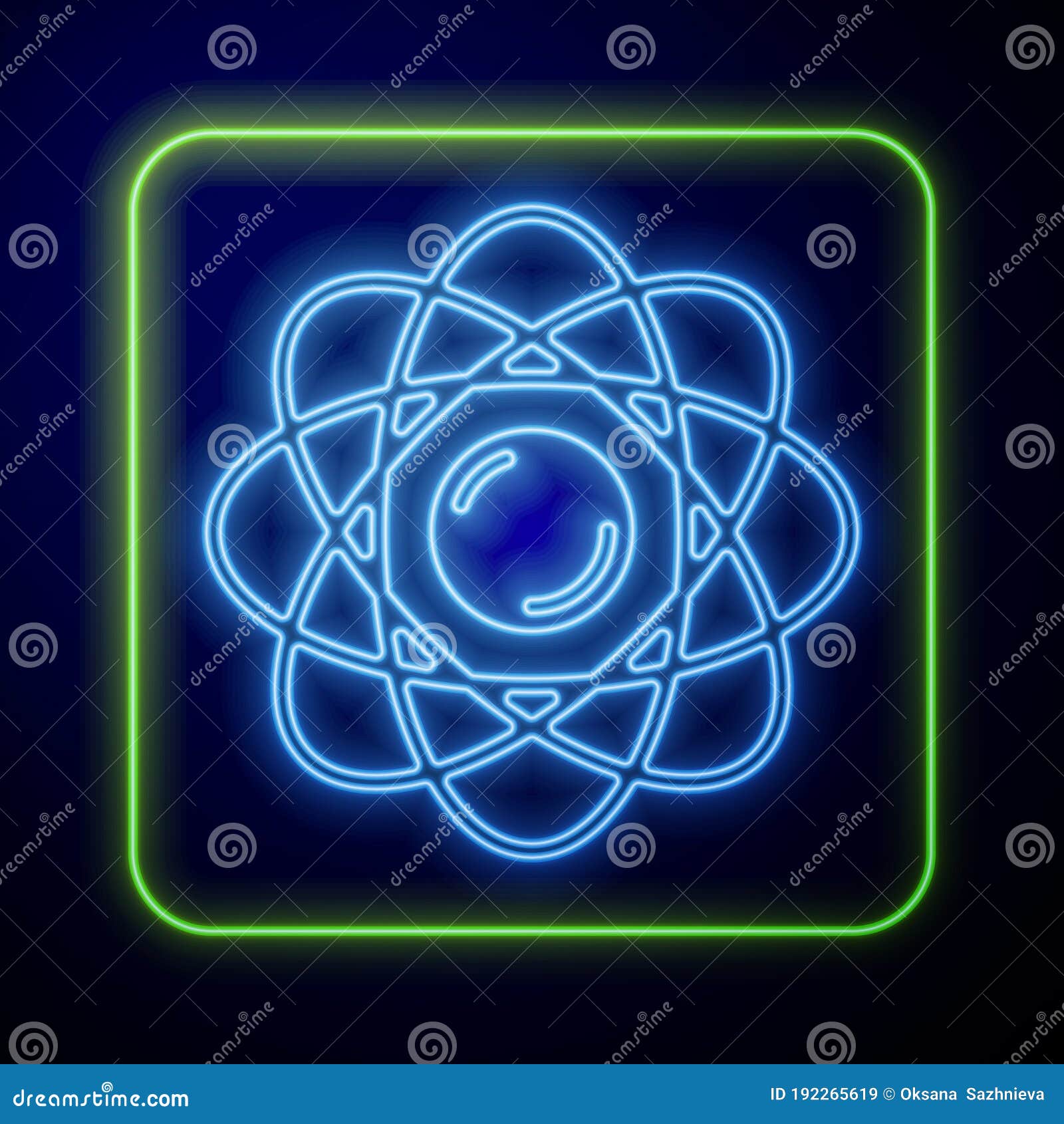 Glowing Neon Atom Icon Isolated on Blue Background. Symbol of Science ...