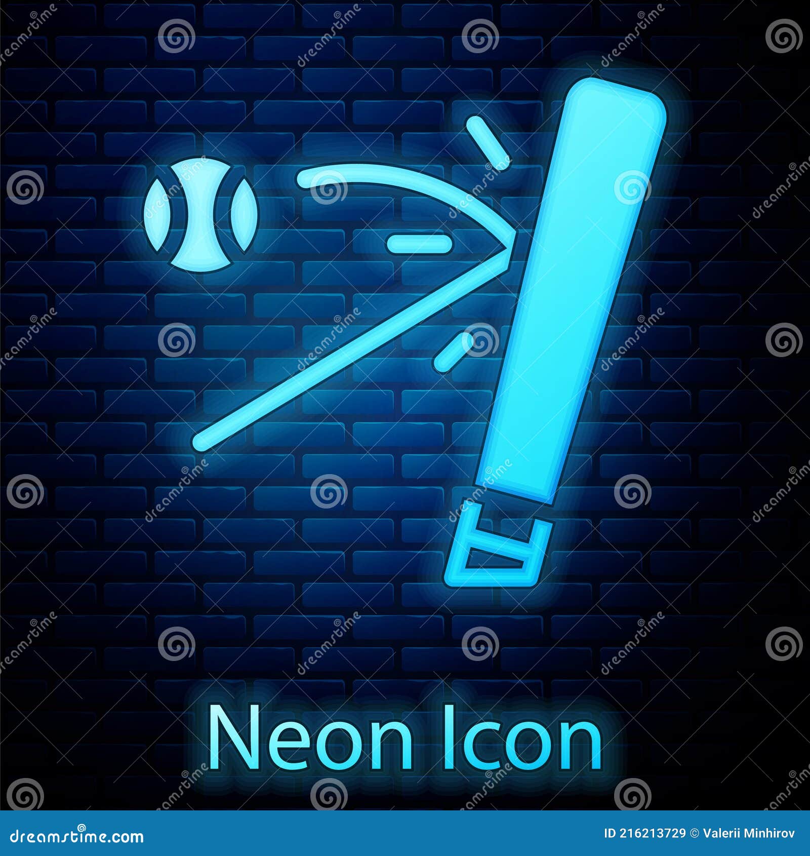 Glowing Neon Baseball Bat with Ball Icon Isolated on Brick Wall ...