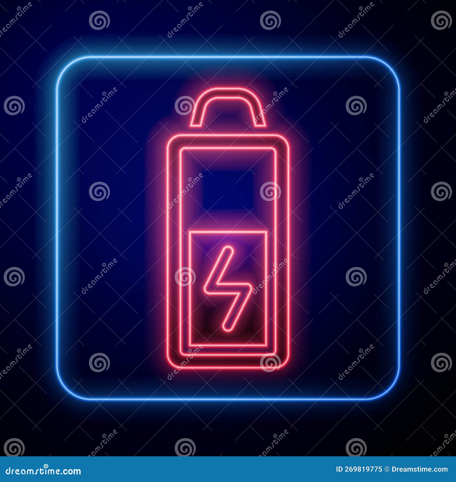 Glowing Neon Battery Icon Isolated on Black Background. Lightning Bolt ...