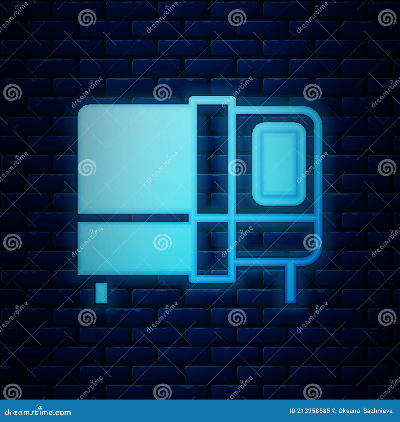 Glowing Neon Bed Icon Isolated on Brick Wall Background. Vector Stock ...