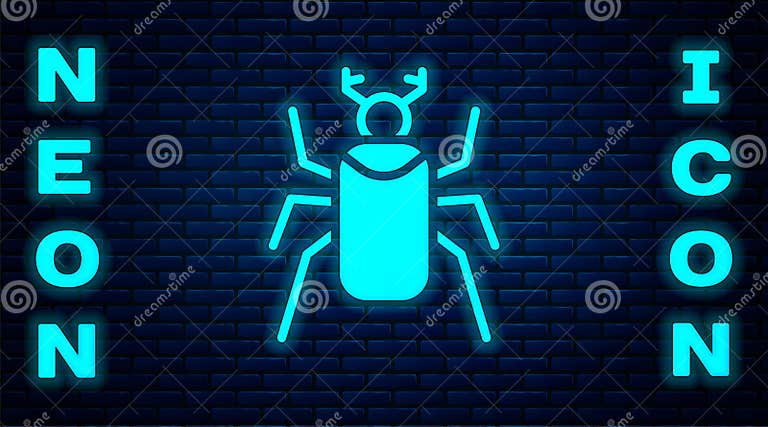Glowing Neon Beetle Bug Icon Isolated on Brick Wall Background. Vector ...