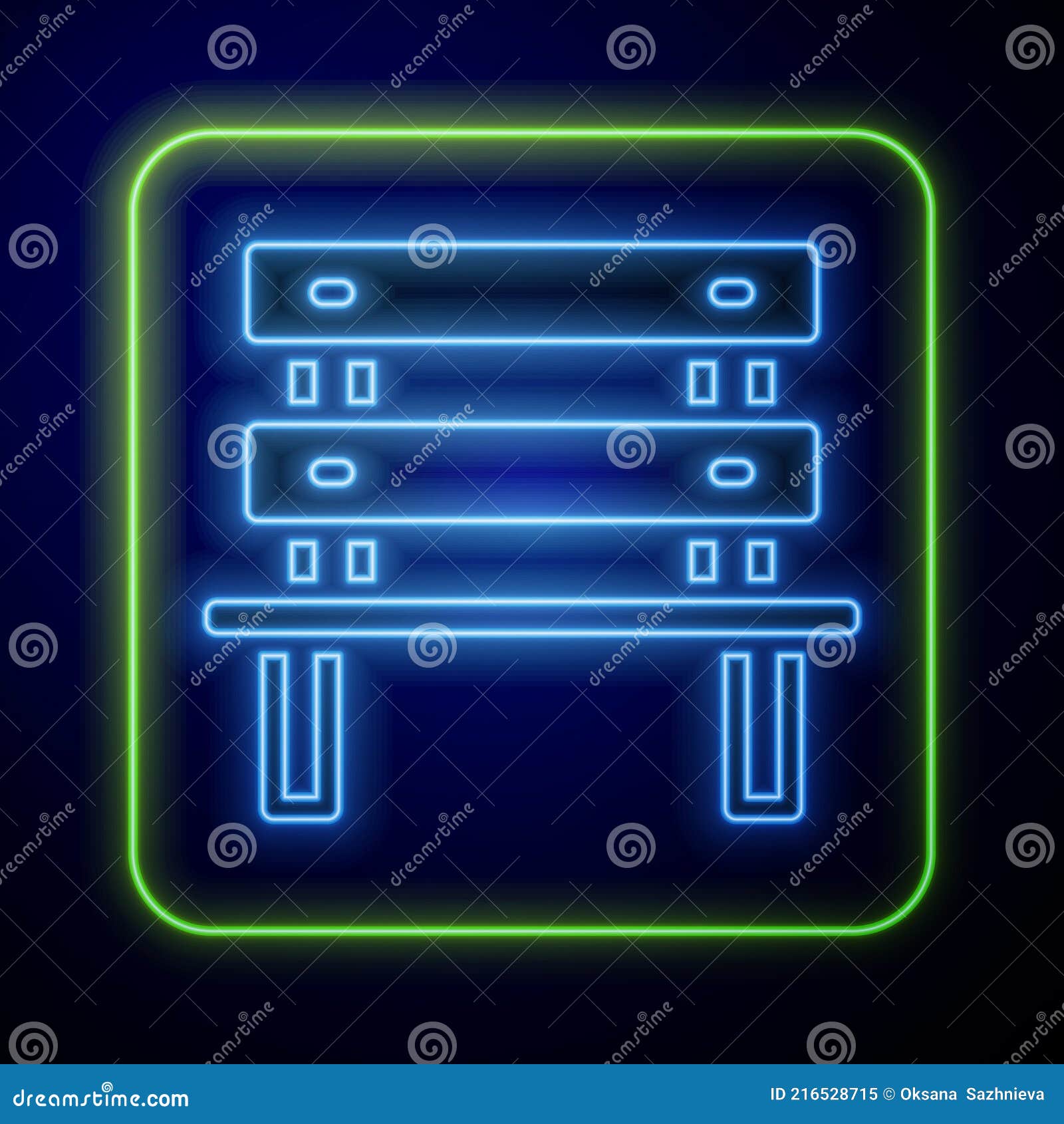 Glowing Neon Bench Icon Isolated on Blue Background. Vector Stock ...
