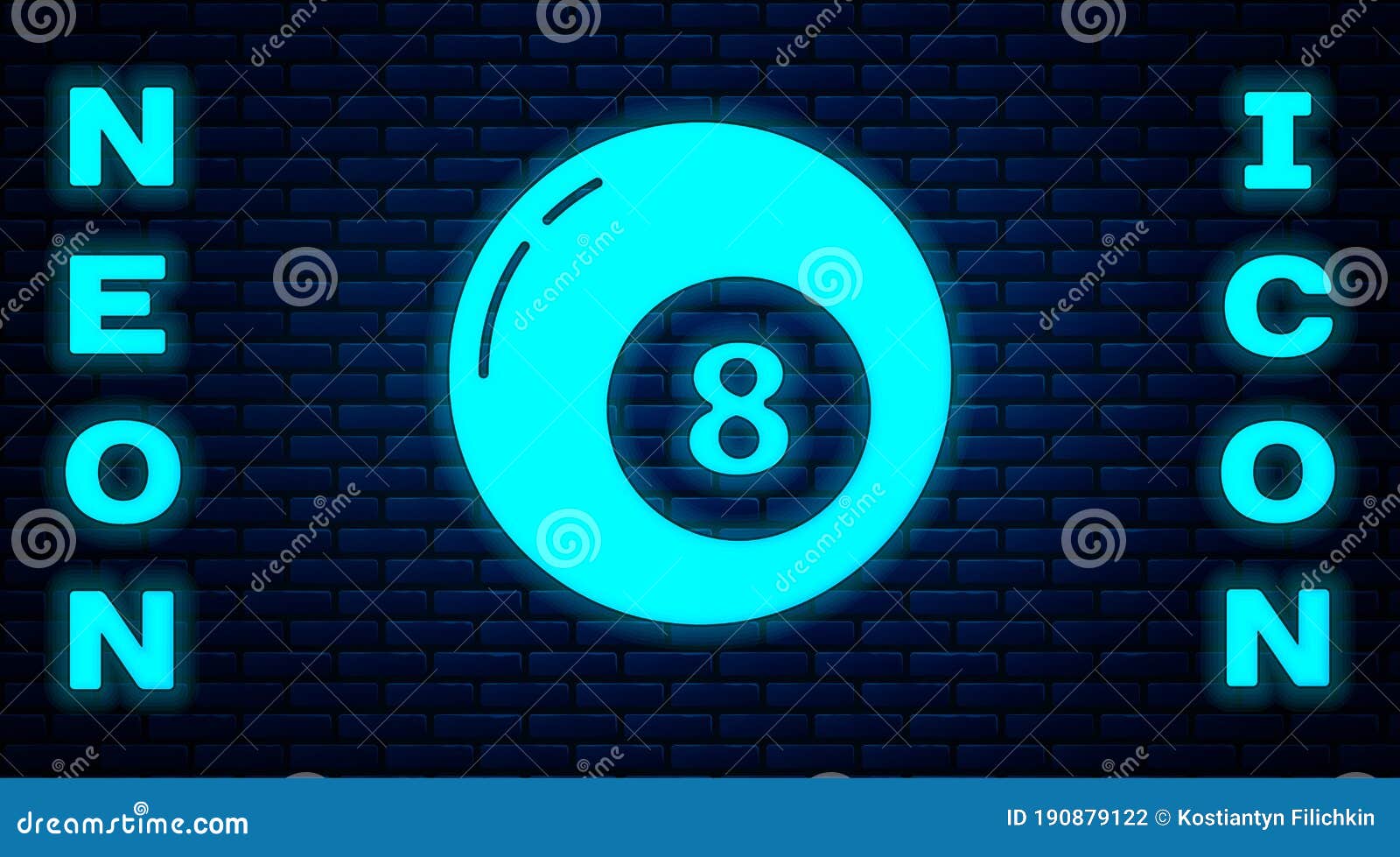 Glowing Neon Billiard Pool Snooker Ball Icon Isolated on Brick Wall ...