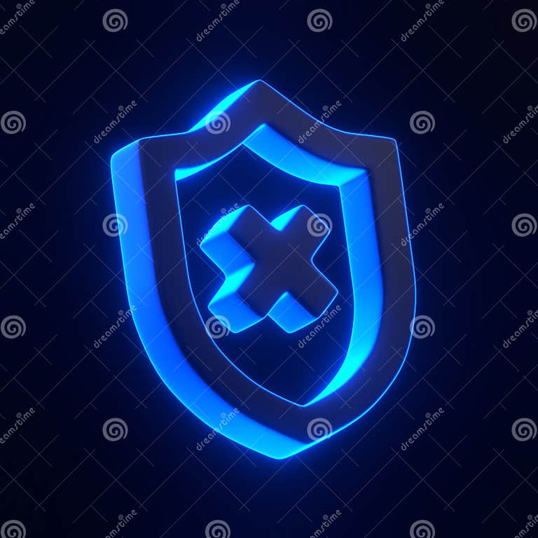 Neon Blue Shield Icon with Cross Symbol Stock Illustration ...