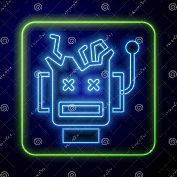 Glowing Neon Broken Robot Icon Isolated on Blue Background. Artificial ...