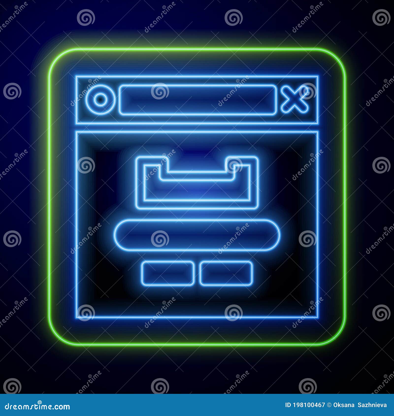 Glowing Neon Browser Window Icon Isolated on Blue Background. Vector ...