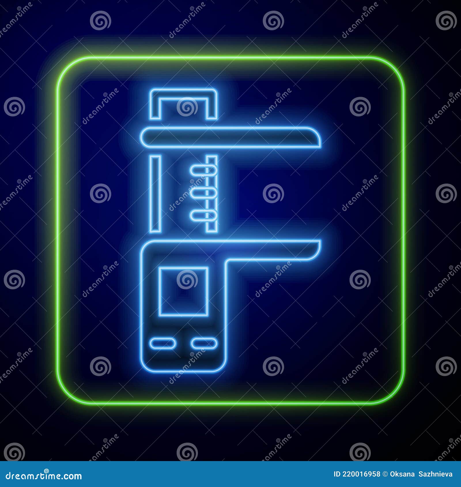 Glowing Neon Calliper or Caliper and Scale Icon Isolated on Blue ...