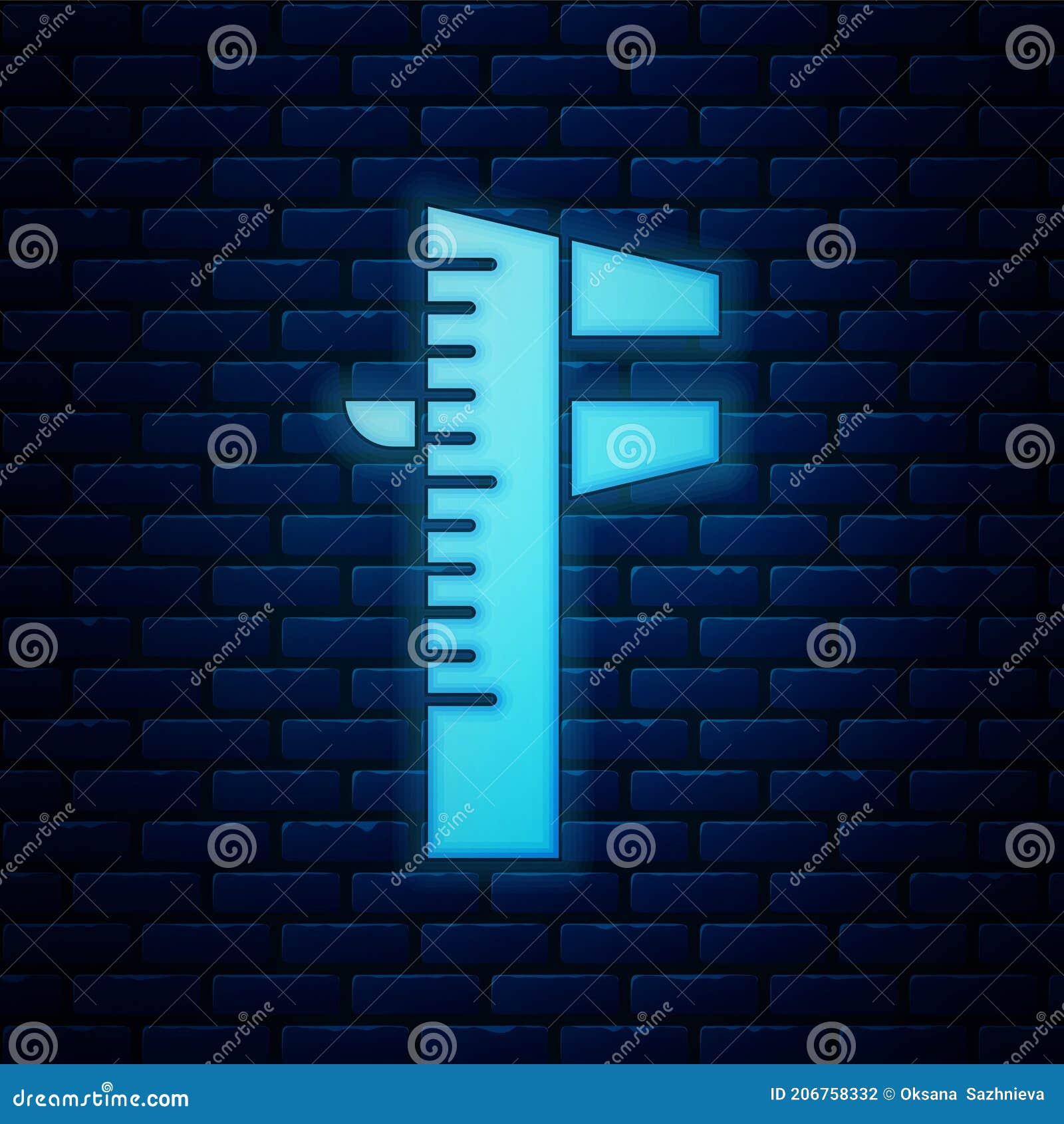 Glowing Neon Calliper or Caliper and Scale Icon Isolated on Brick Wall ...