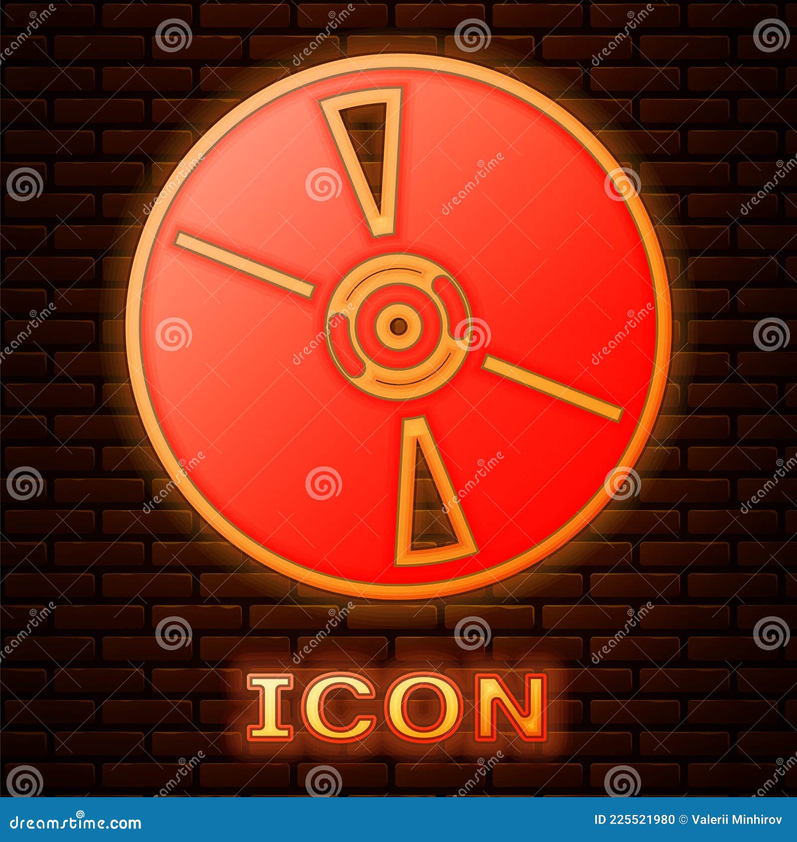 Glowing Neon CD or DVD Disk Icon Isolated on Brick Wall Background ...