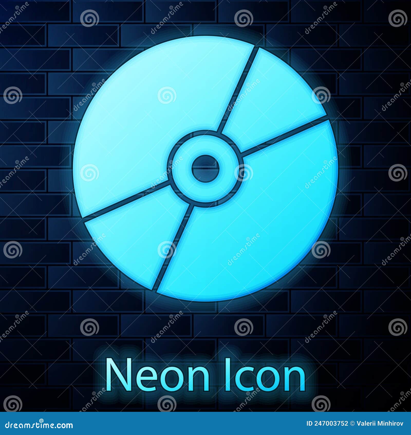 Glowing Neon CD or DVD Disk Icon Isolated on Brick Wall Background ...