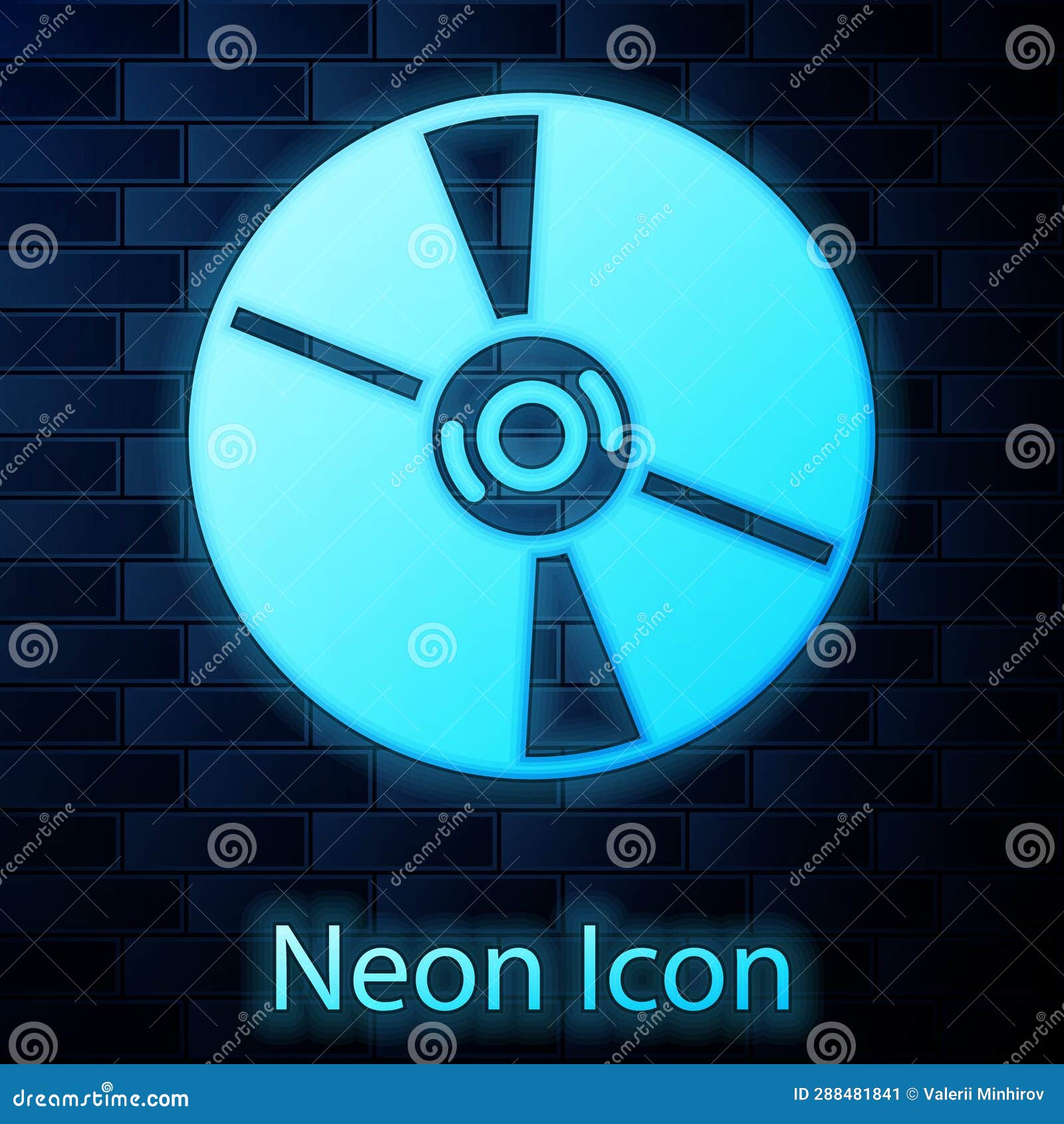 Glowing Neon CD or DVD Disk Icon Isolated on Brick Wall Background ...