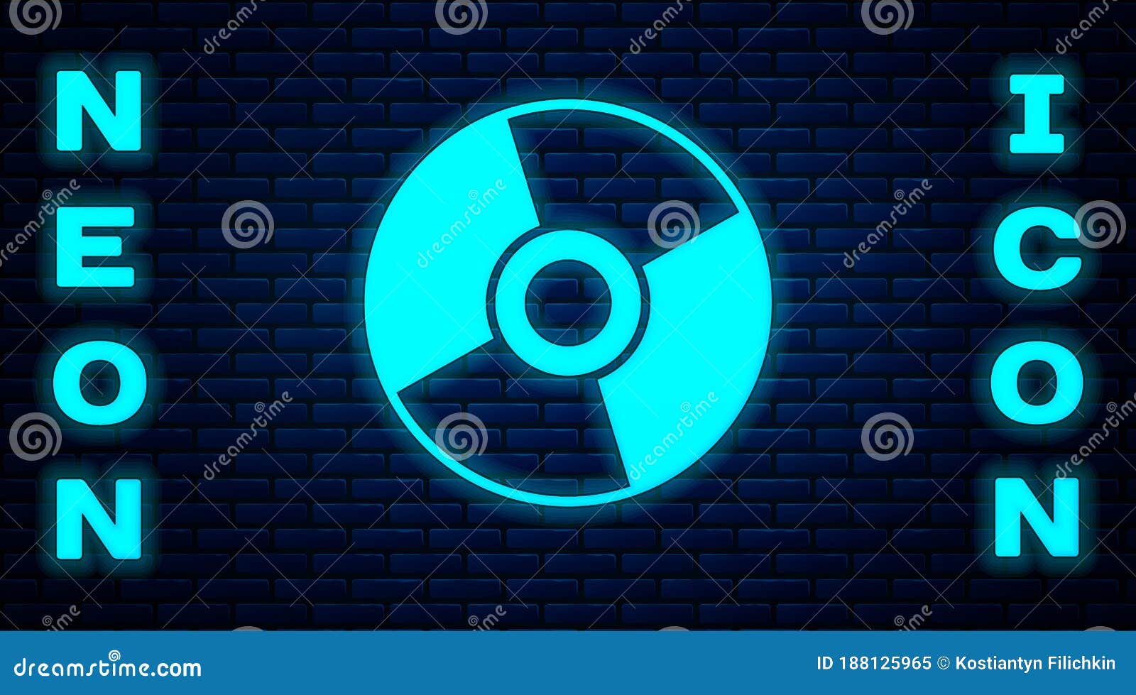 Glowing Neon CD or DVD Disk Icon Isolated on Brick Wall Background ...