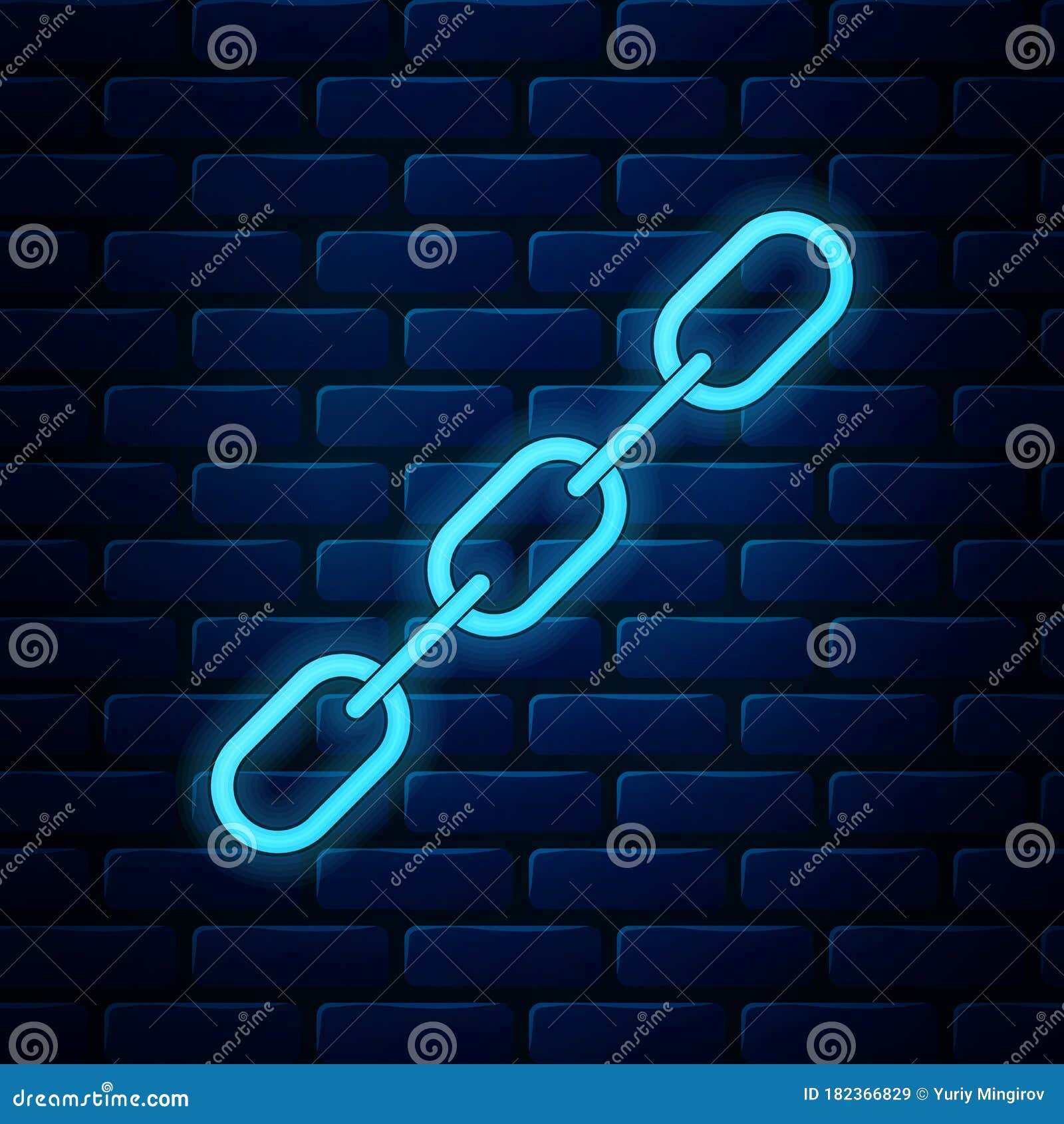 Glowing Neon Chain Link Icon Isolated on Brick Wall Background. Link ...