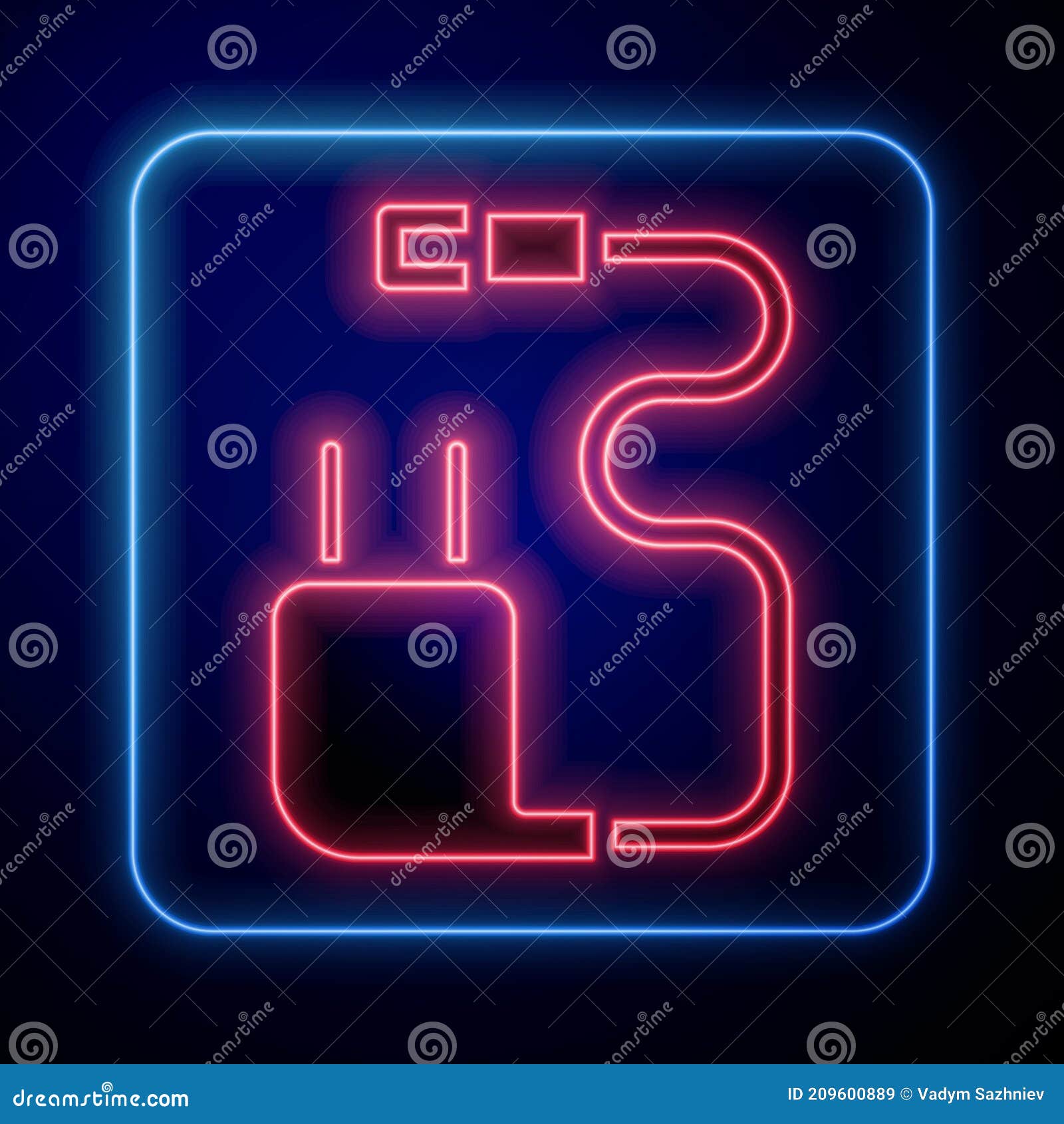 Glowing Neon Charger Icon Isolated on Blue Background. Vector ...