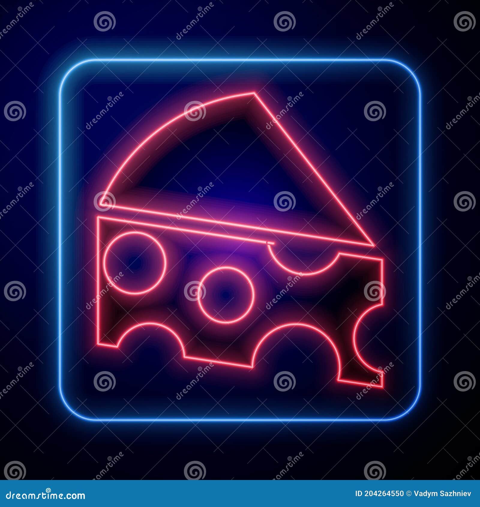 Glowing Neon Cheese Icon Isolated on Blue Background. Vector Stock ...
