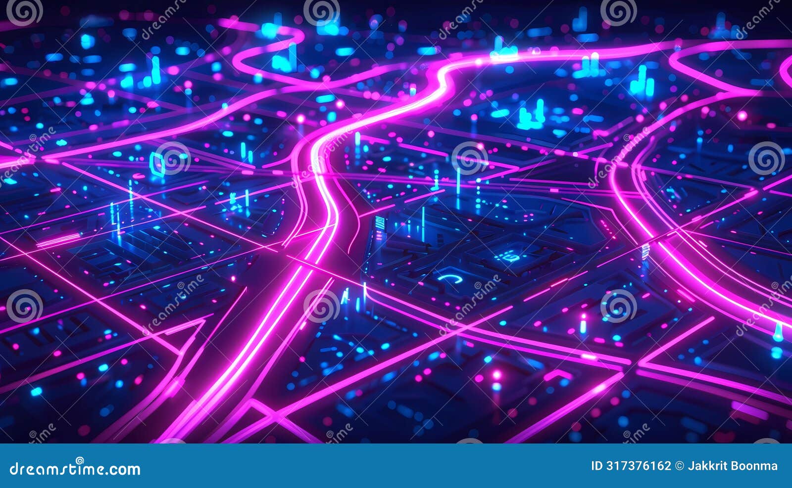Glowing Neon City Map, Technology Concept, Generative AI Illustrations ...