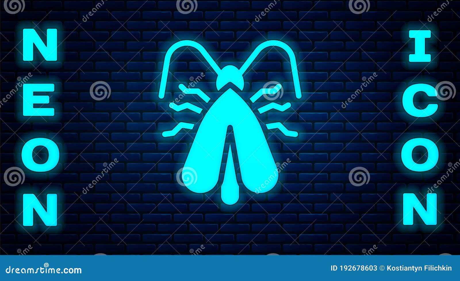 Glowing Neon Clothes Moth Icon Isolated on Brick Wall Background ...