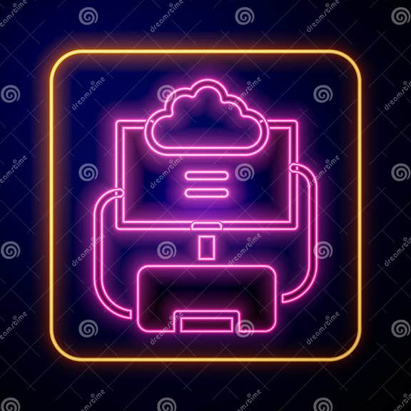 Glowing Neon Cloud Database Icon Isolated on Black Background. Cloud Computing Concept Stock ...