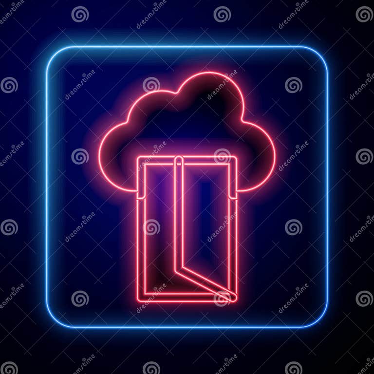 Glowing Neon Cloud Database Icon Isolated on Black Background. Cloud Computing Concept Stock ...