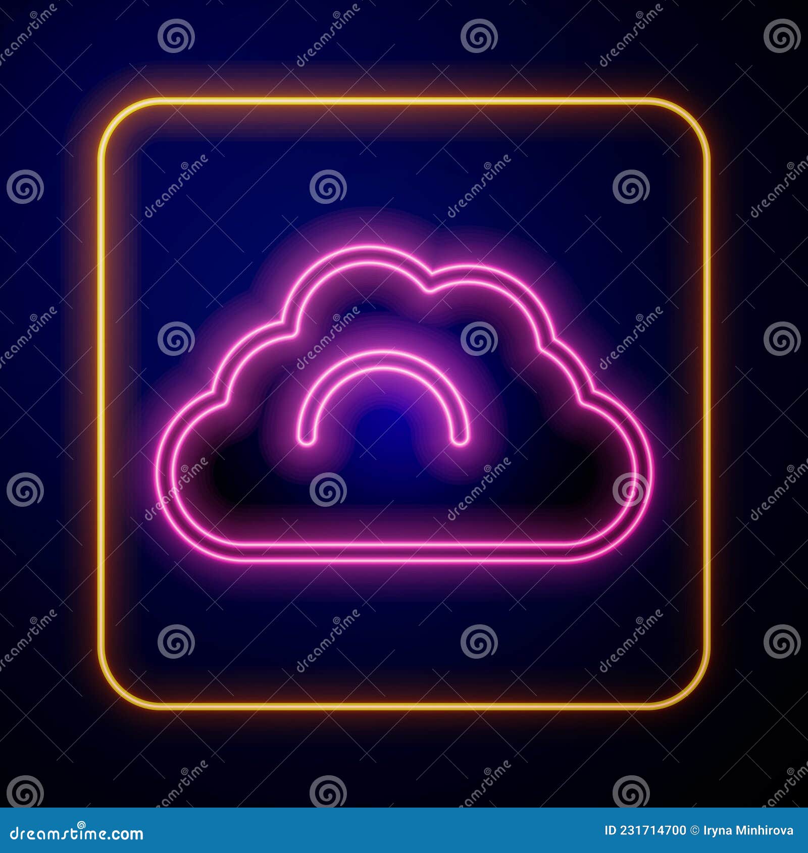 Glowing Neon Cloudy Weather Icon Isolated on Black Background. Vector ...