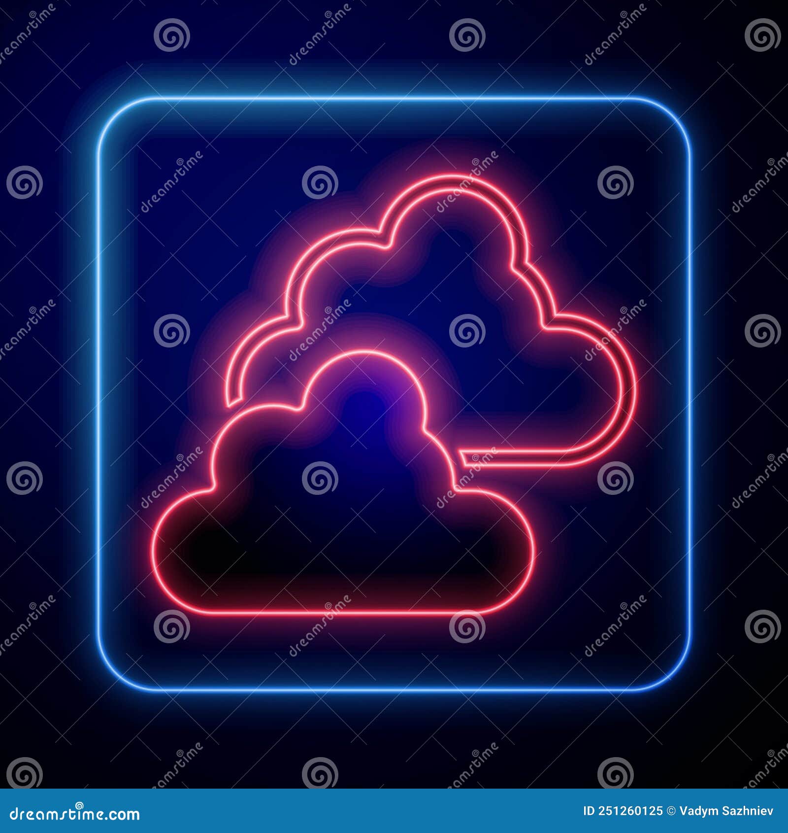 Glowing Neon Cloudy Weather Icon Isolated on Black Background. Vector ...