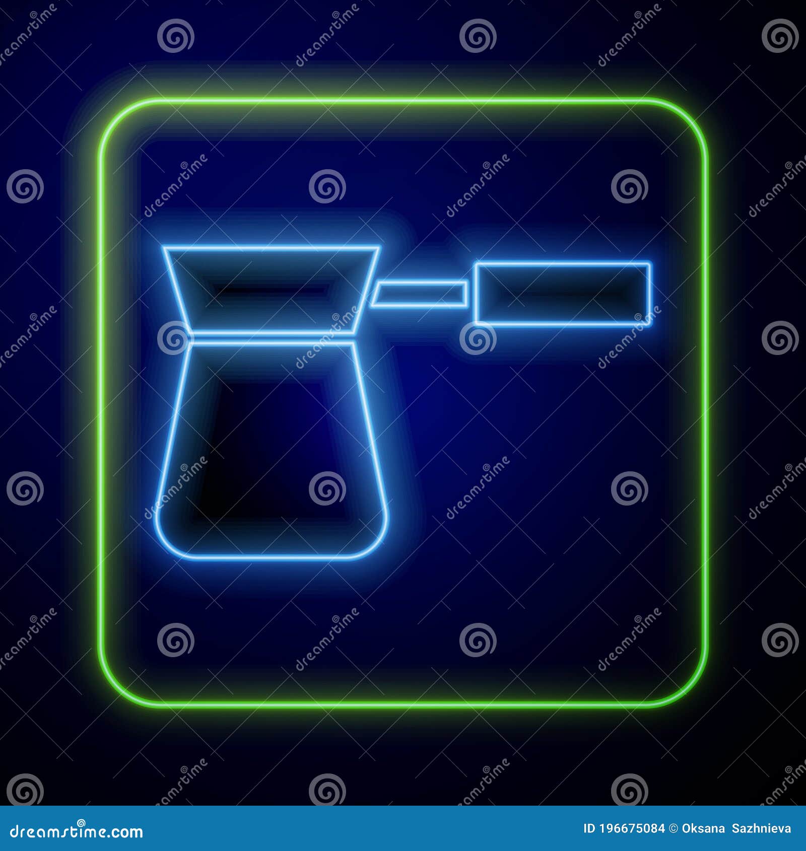 Glowing Neon Coffee Turk Icon Isolated on Blue Background. Vector Stock ...