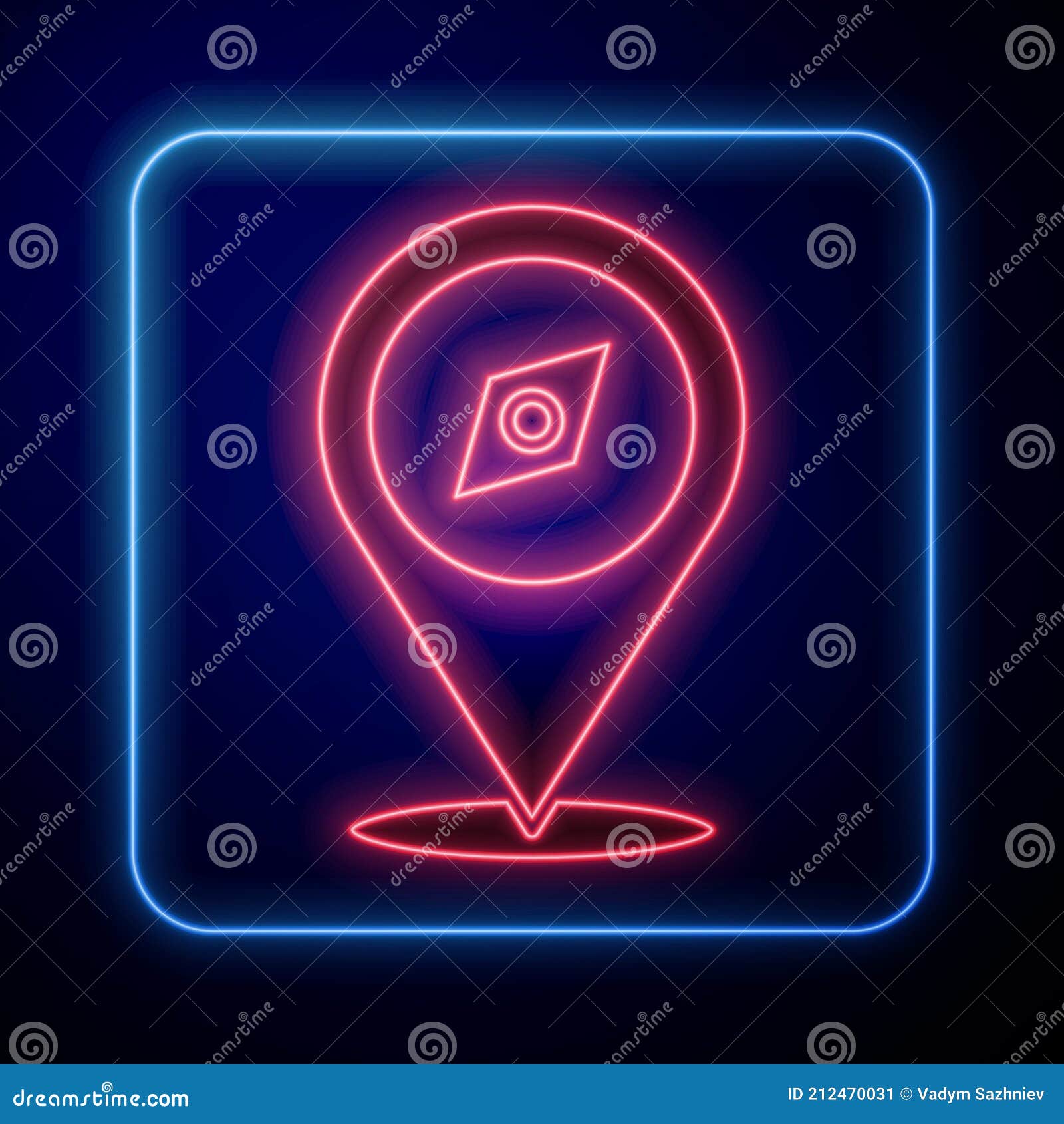 Glowing Neon Compass Icon Isolated On Blue Background Windrose