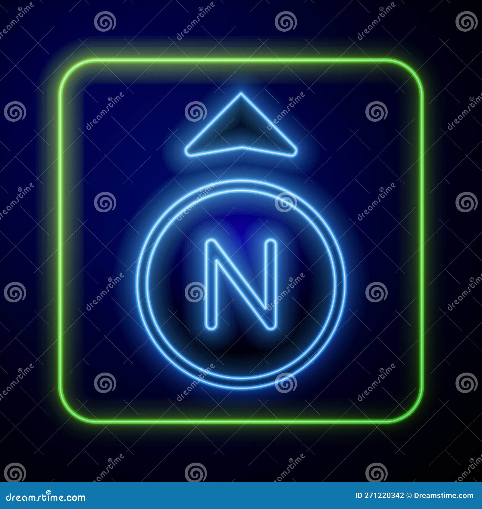 Glowing Neon Compass Icon Isolated on Blue Background. Windrose ...