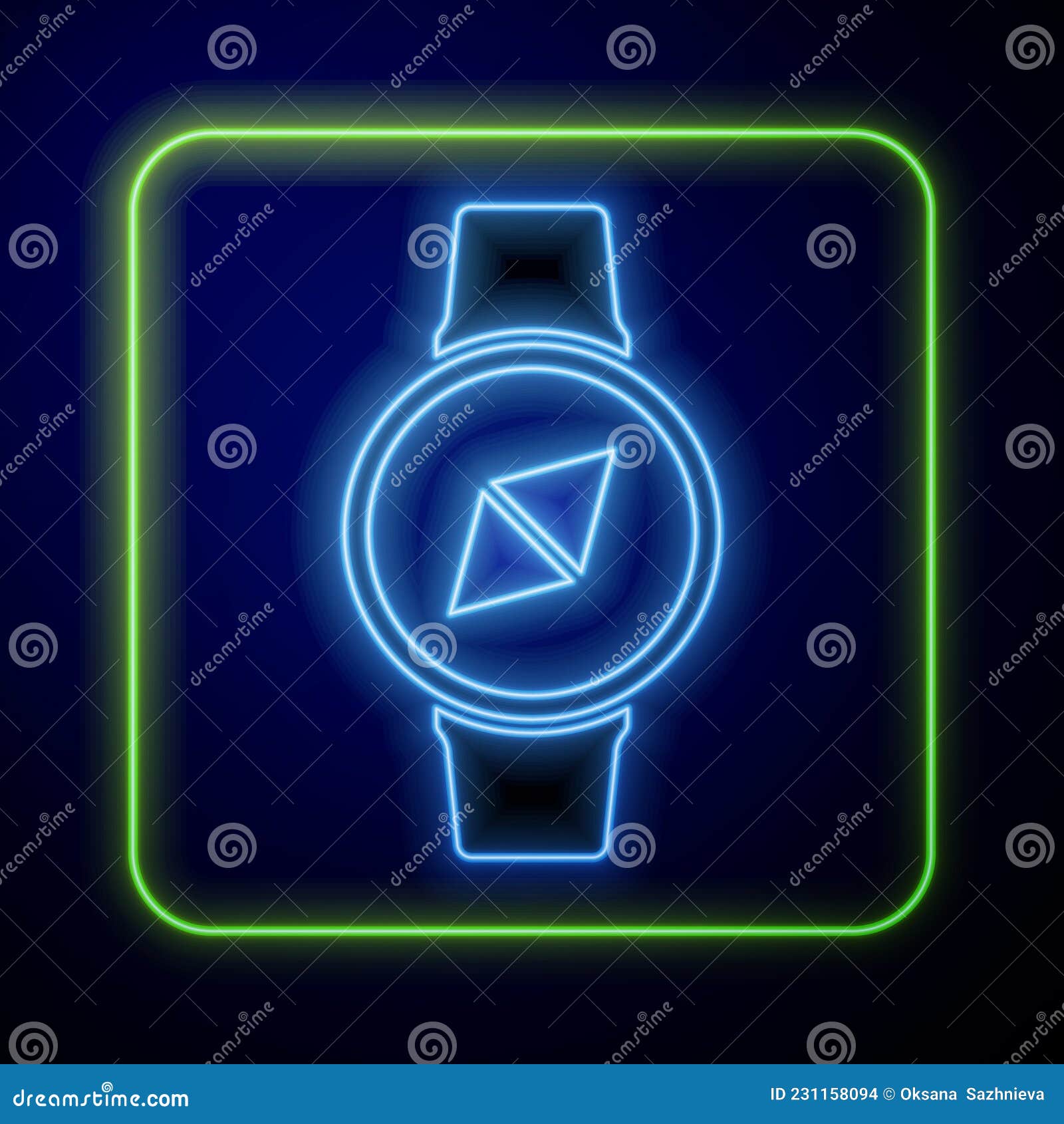 Glowing Neon Compass Icon Isolated On Blue Background Windrose