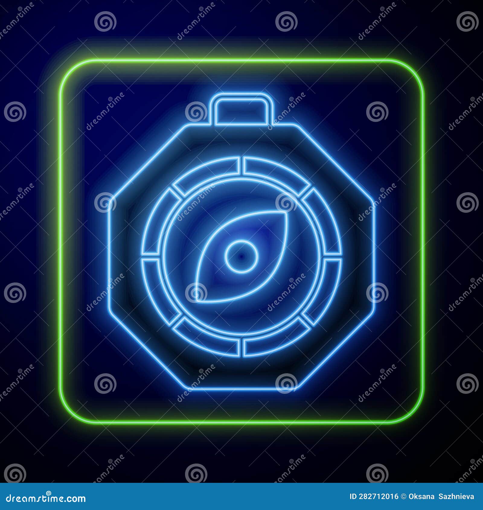 Glowing Neon Compass Icon Isolated On Blue Background Windrose
