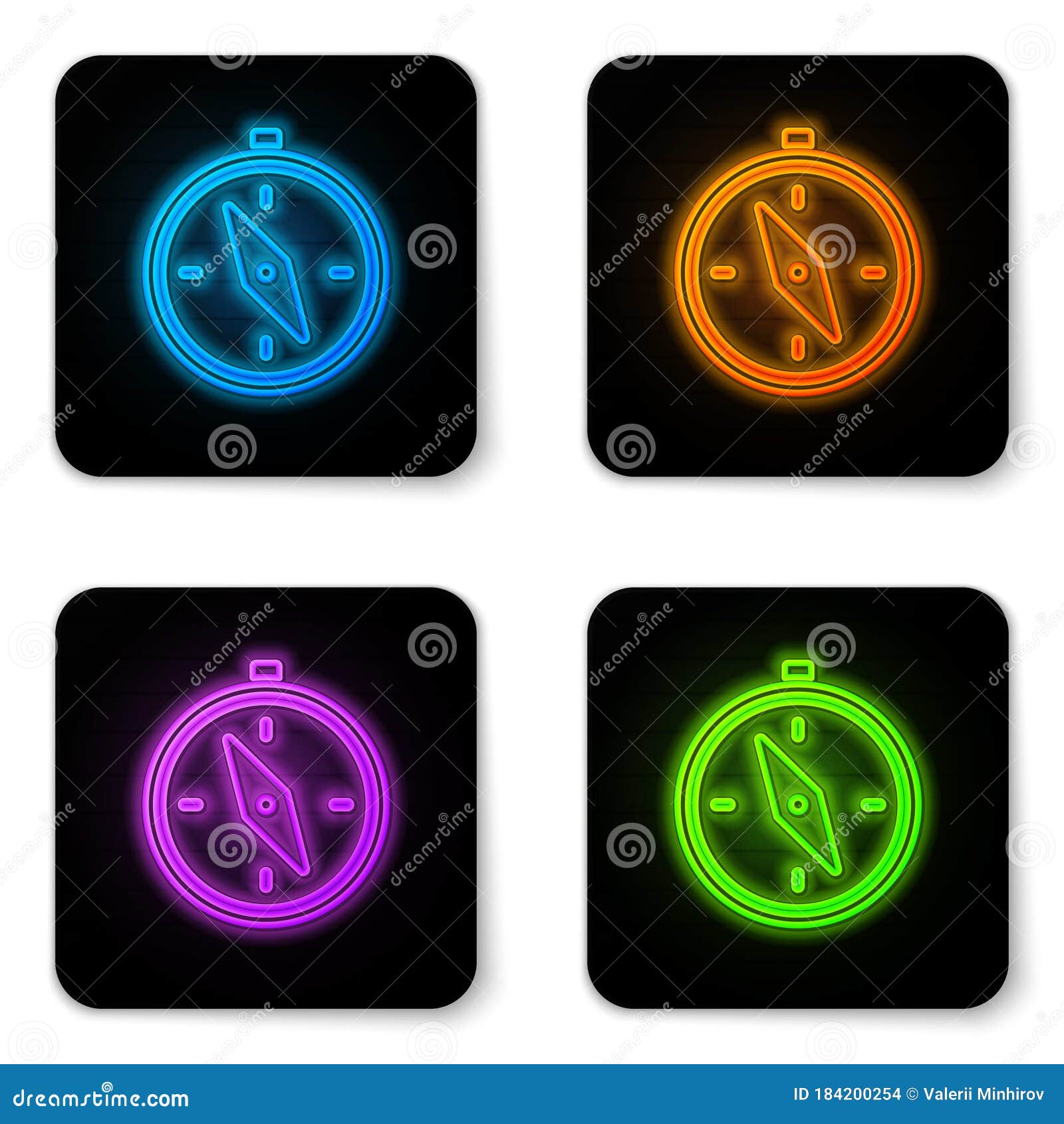 Glowing Neon Compass Icon Isolated on White Background. Windrose ...