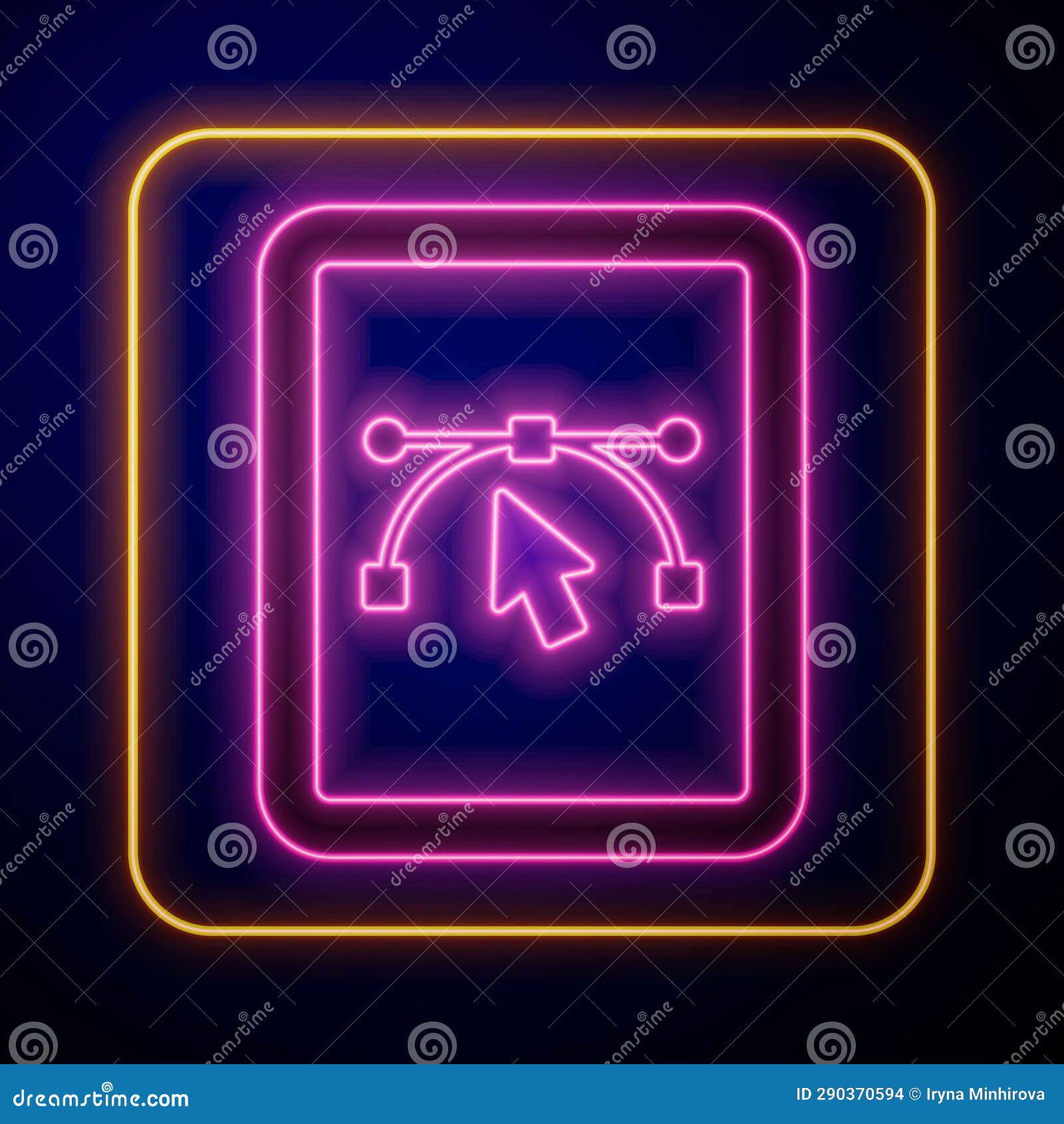 Glowing Neon Computer Display with Vector Design Program Icon Isolated on Isolated on Black ...