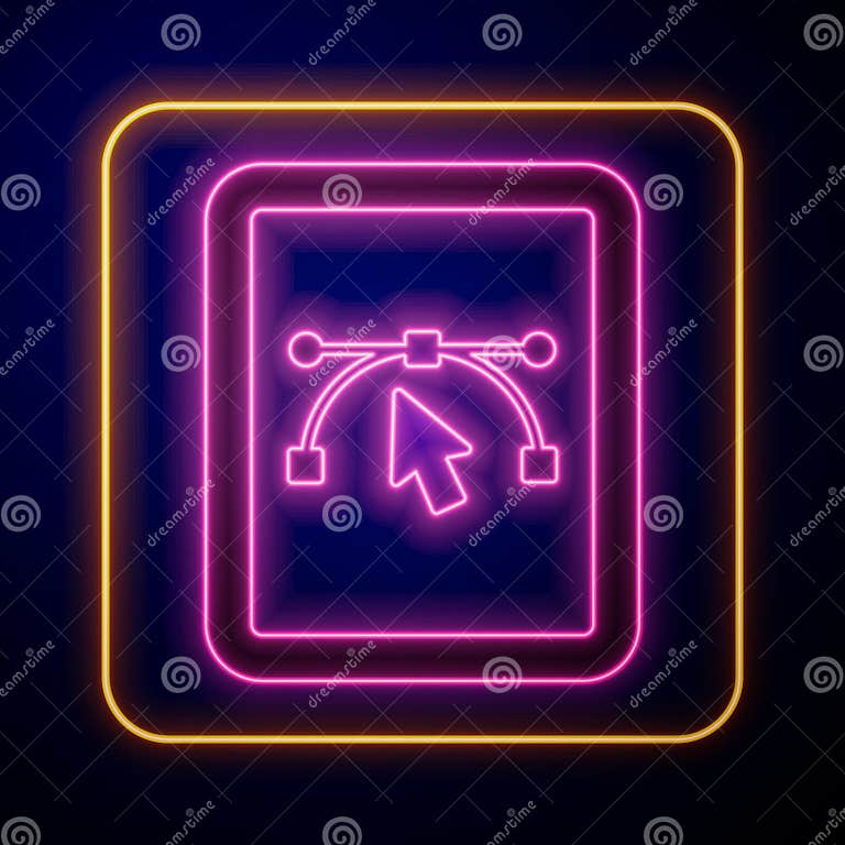 Glowing Neon Computer Display with Vector Design Program Icon Isolated on Isolated on Black ...