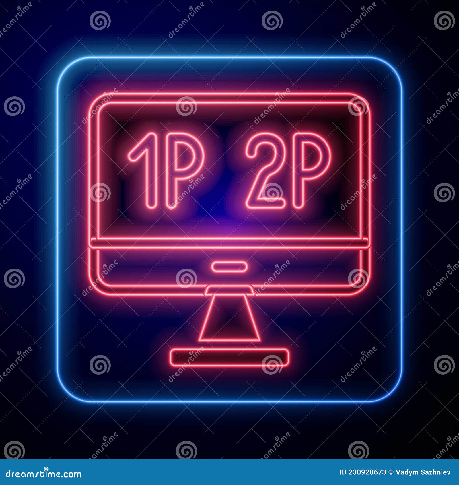 Glowing Neon Computer Monitor Screen Icon Isolated on Black Background ...