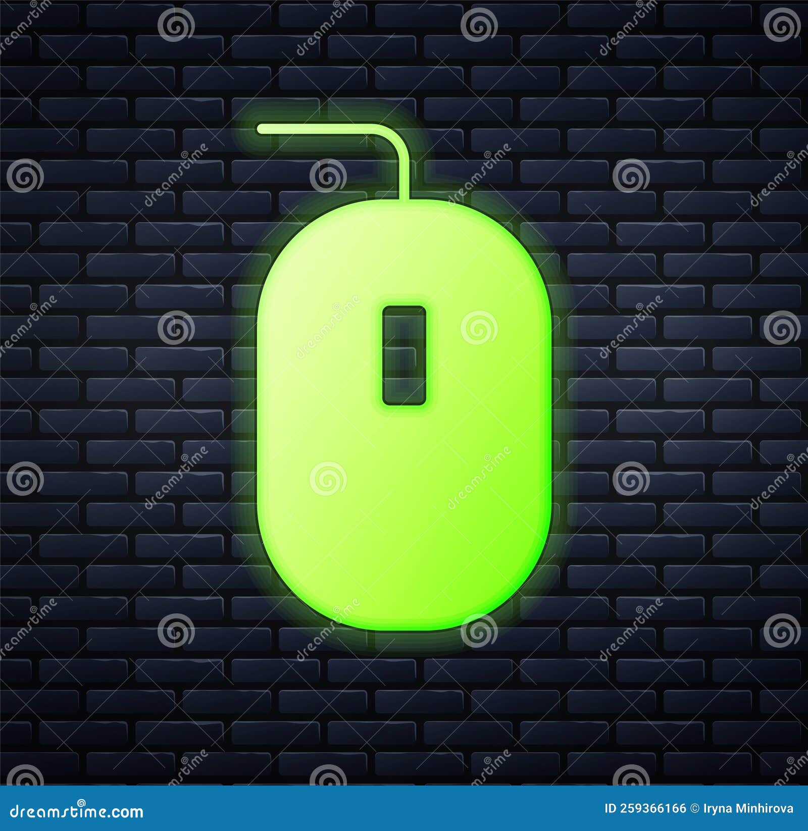 Glowing Neon Computer Mouse Gaming Icon Isolated on Brick Wall ...