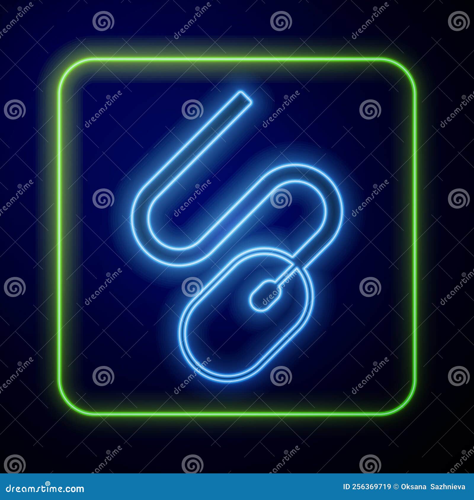 Glowing Neon Computer Mouse Icon Isolated on Blue Background. Optical ...
