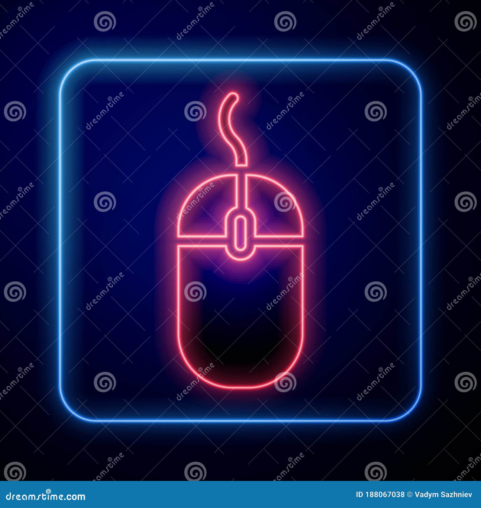 Glowing Neon Computer Mouse Icon Isolated on Blue Background. Optical ...