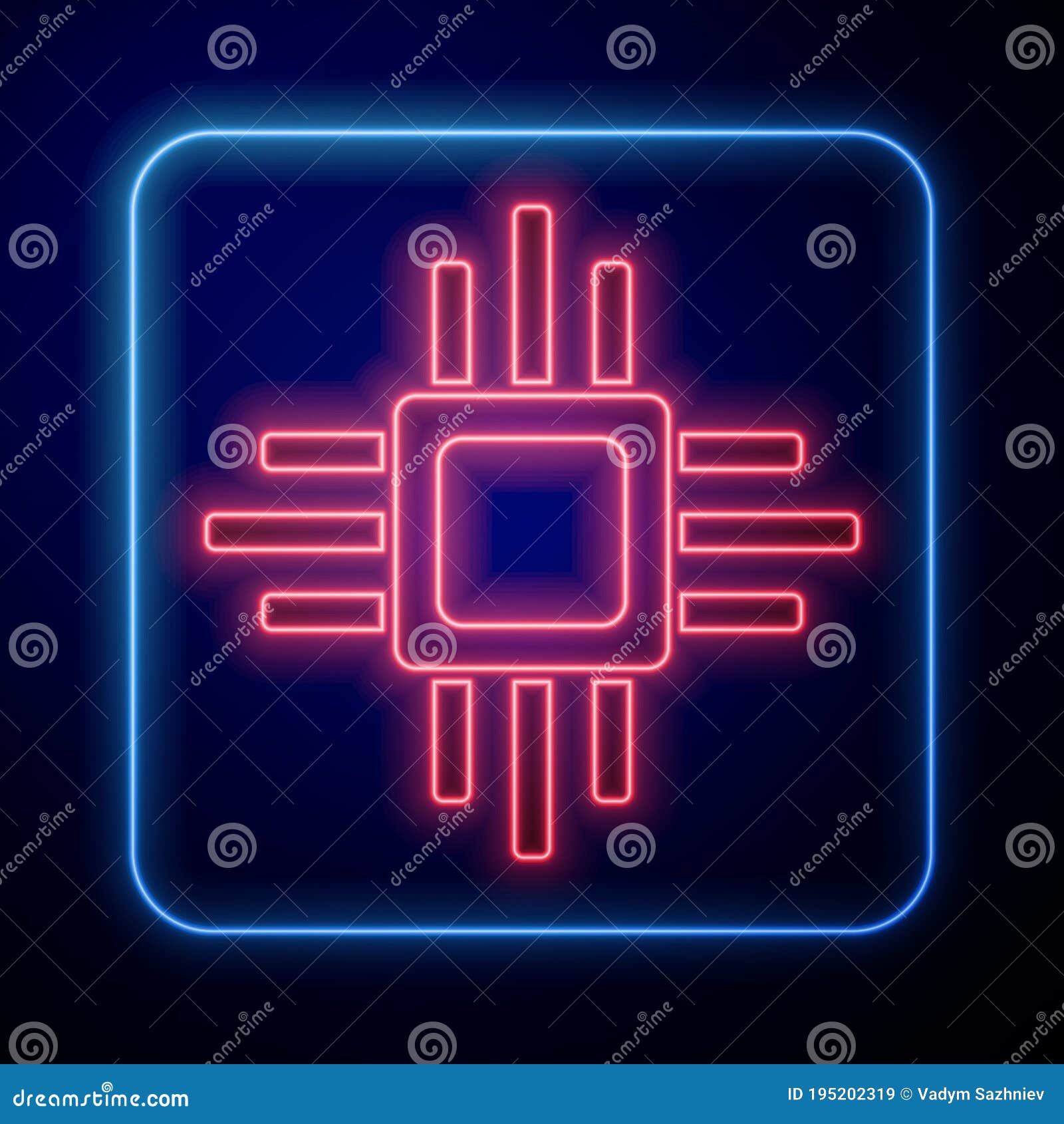 Glowing Neon Computer Processor with Microcircuits CPU Icon Isolated on ...